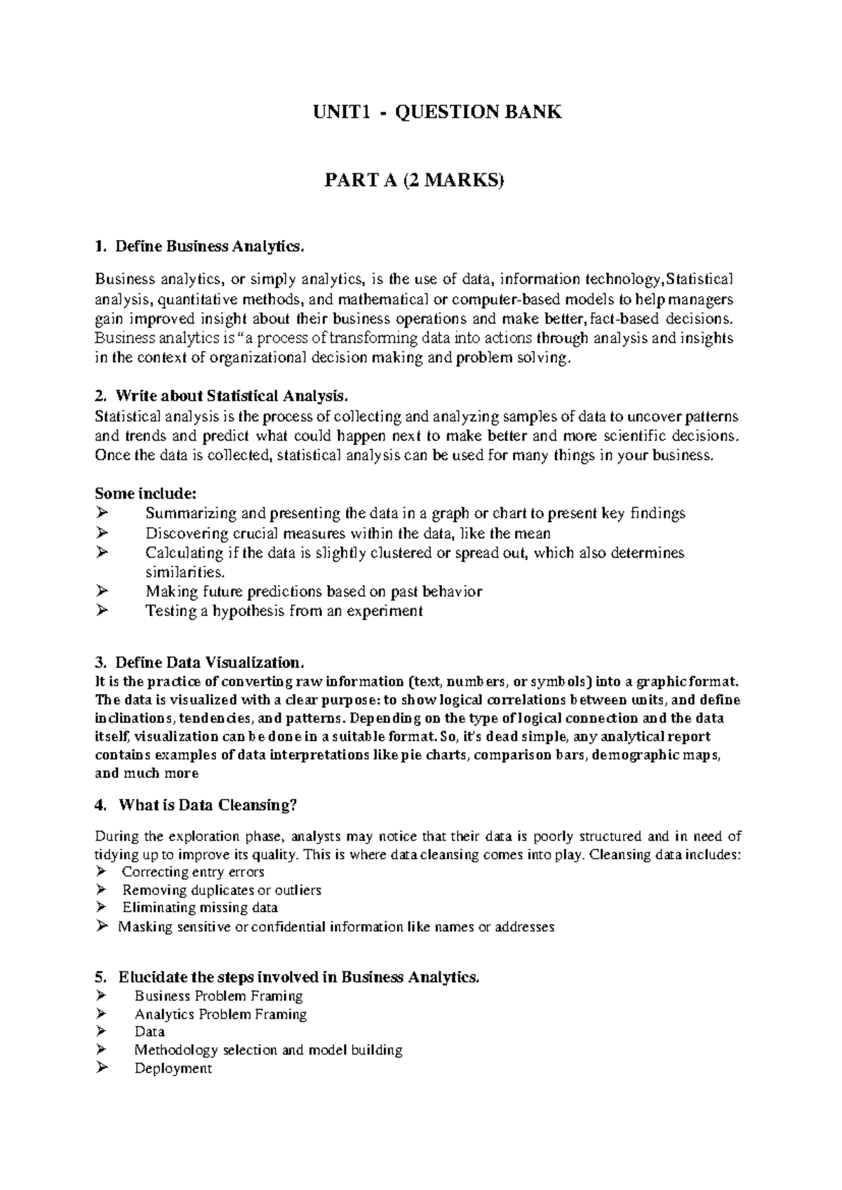 BA Unit-1QB - BA notes - UNIT1 - QUESTION BANK PART A (2 MARKS) 1 ...