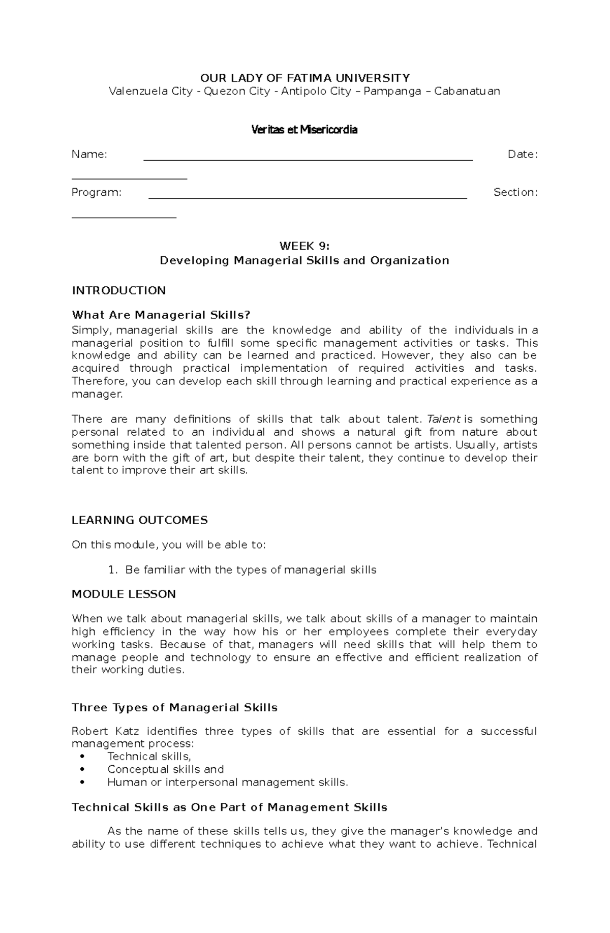 VM211 Module 9 Developing Managerial Skills and Organization ( Virtual ...