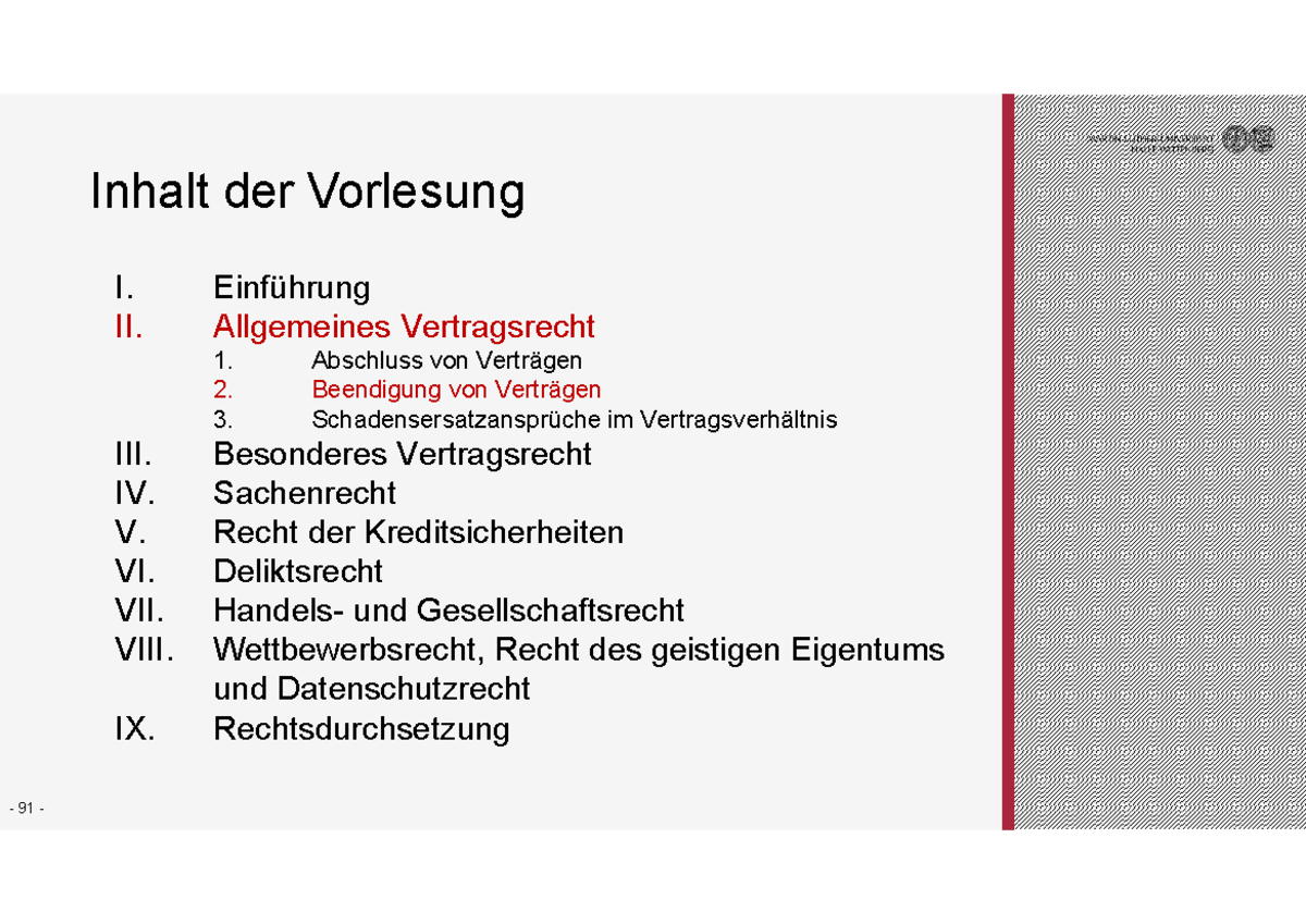 Zivil R 05 - Folie 5 - Inhalt der Vorlesung I. Einführung II ...
