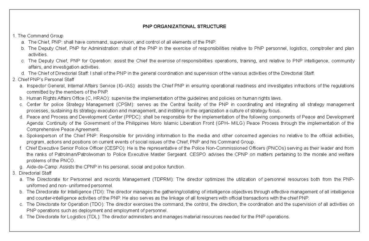 Police-Organization-Structure - PNP ORGANIZATIONAL STRUCTURE The ...