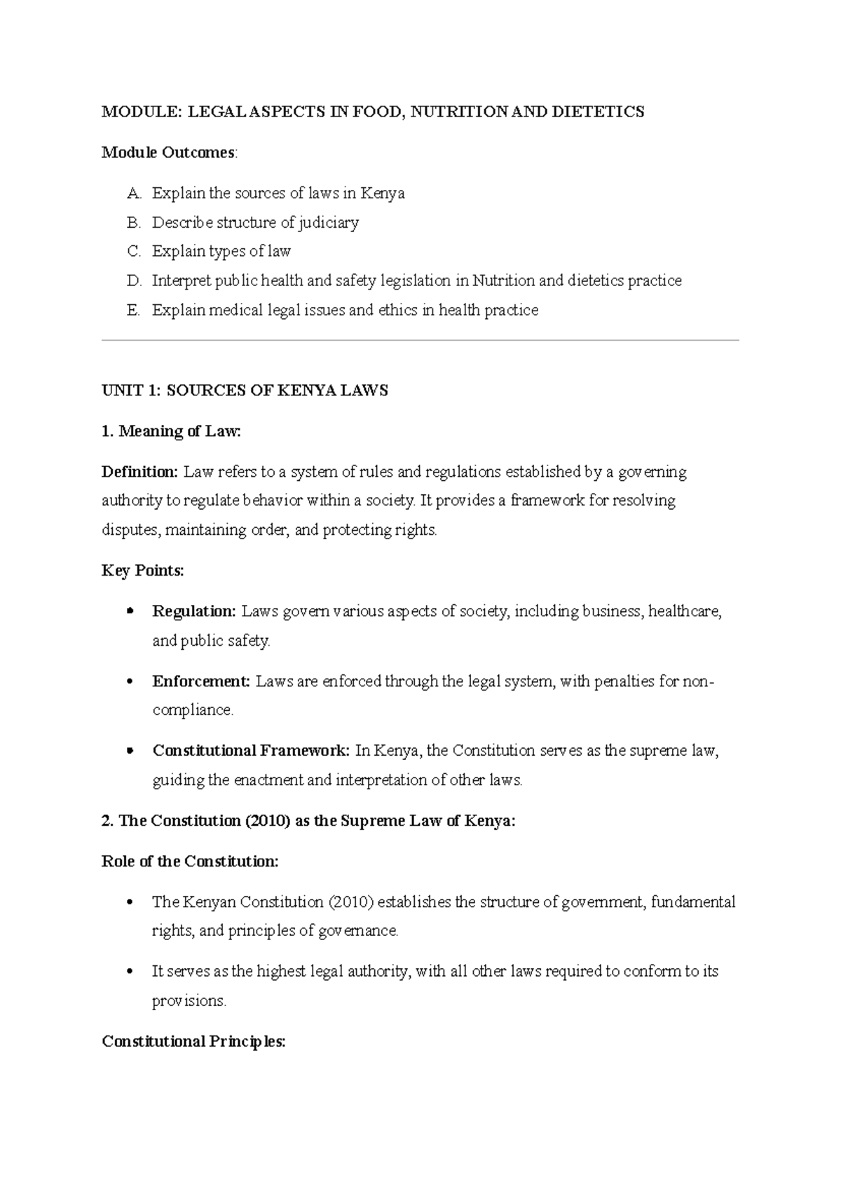 Legal Aspects Notes UNIT 1-10 - MODULE: LEGAL ASPECTS IN FOOD ...
