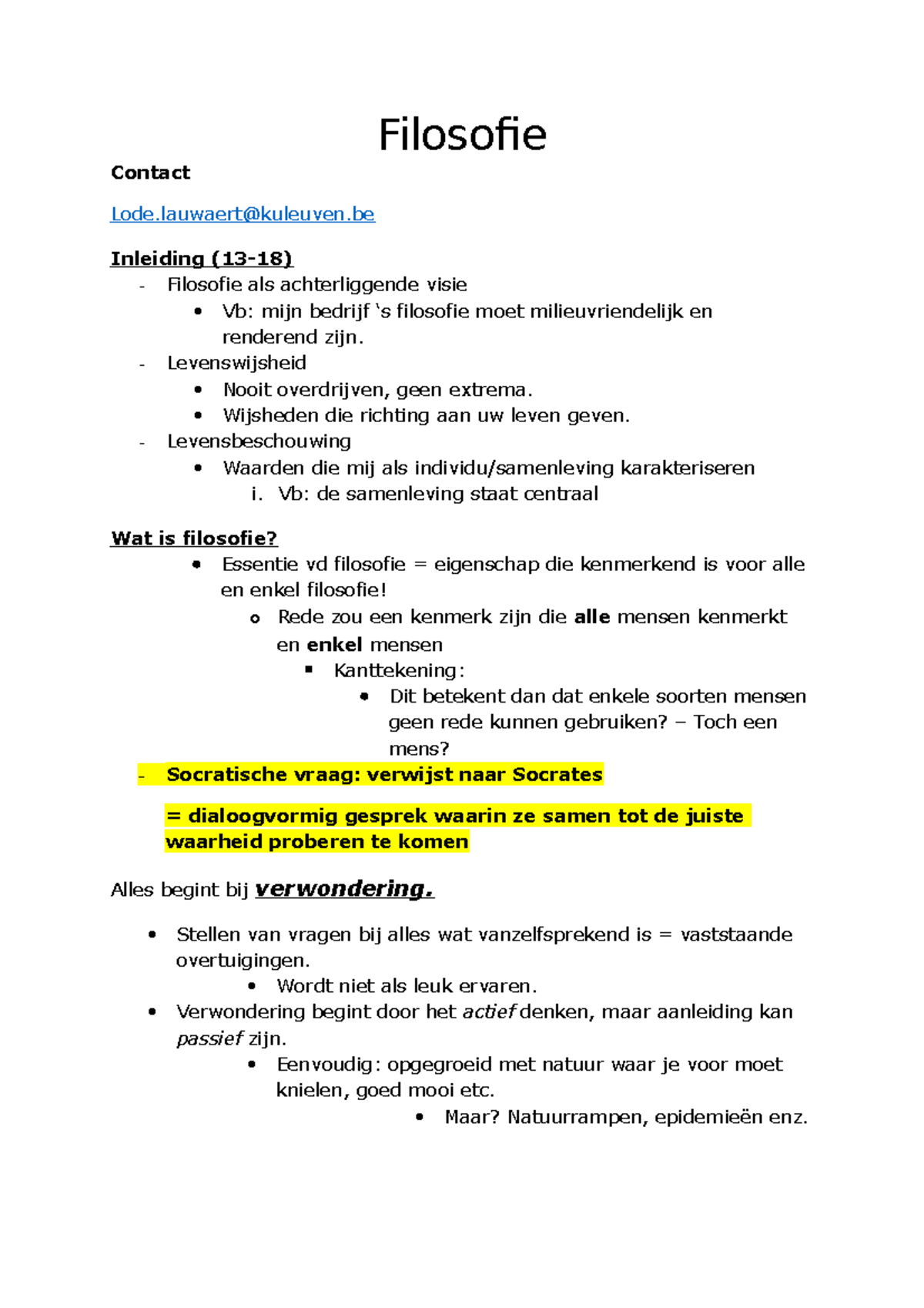 Back-up van Filosofie - Samenvatting Wijsbegeerte - Contact Filosofie Inleiding Filosofie als ...
