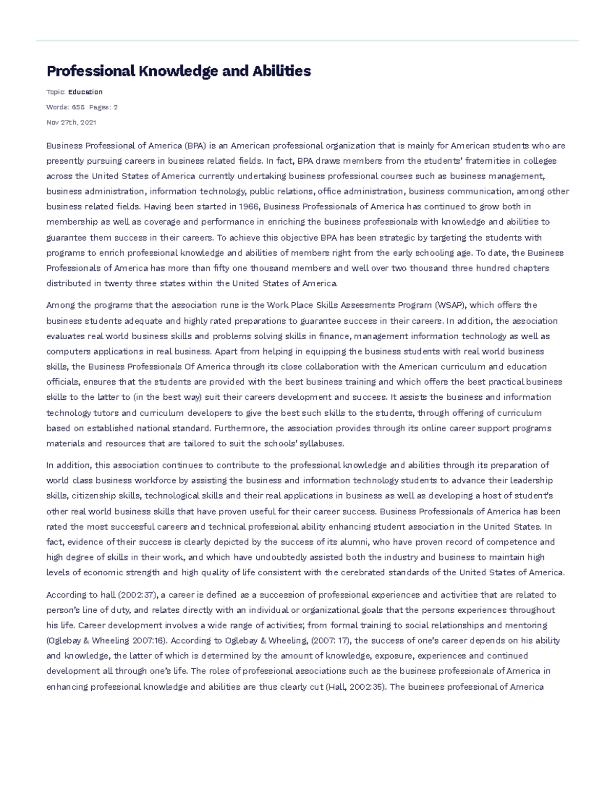 Professional Knowledge and Abilities Free Essay Example - Professional ...
