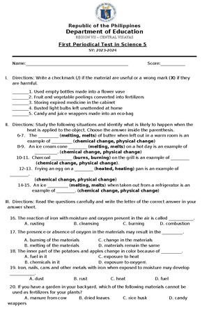 2024 Periodical EXAM IN Science 5 Q2 - Republic of the Philippines ...
