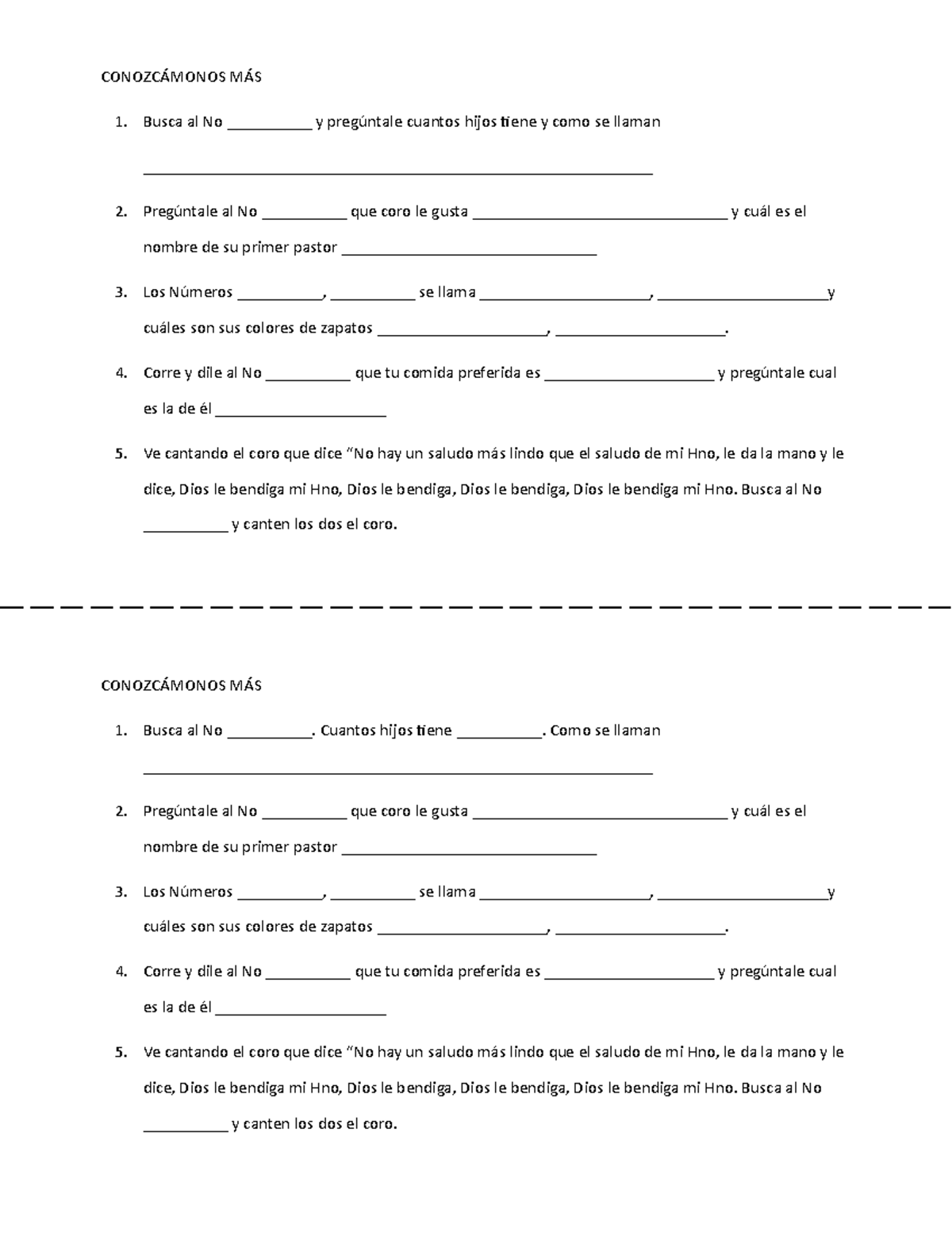 Conozcámonos MÁS - trabajo - CONOZCÁMONOS MÁS Busca al No __________ y ...