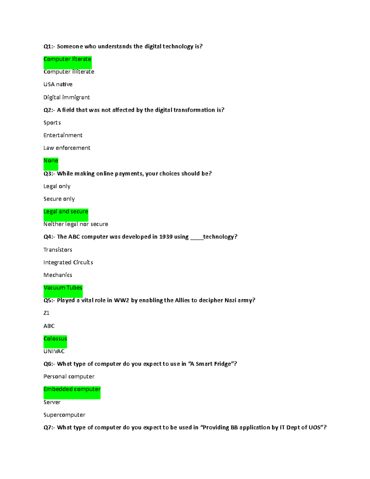 Class room questions - Q1:- Someone who understands the digital ...