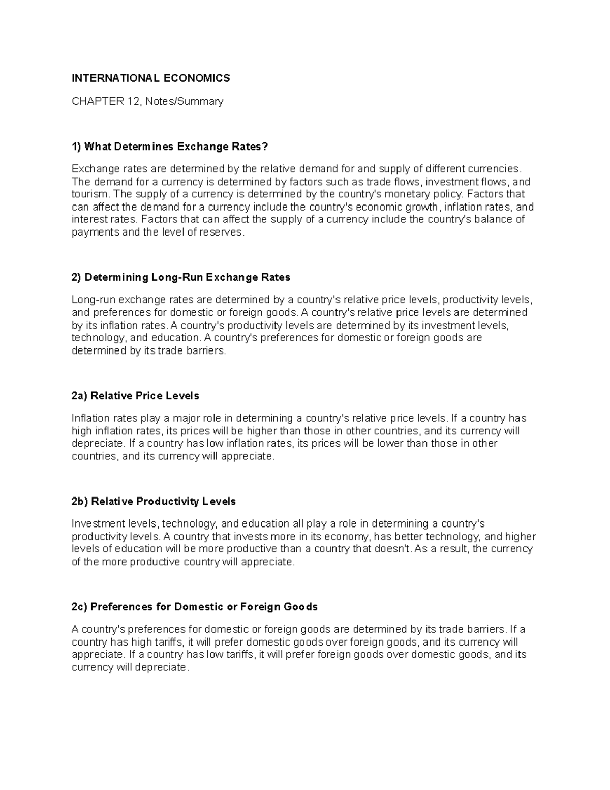 International Economics, Chapter 12 Notes:Summary - INTERNATIONAL ...