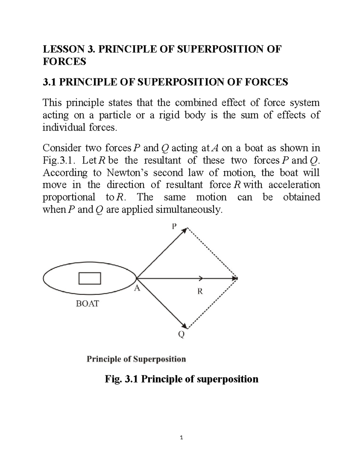 Lesson 3 - Systems of forces - LESSON 3. PRINCIPLE OF SUPERPOSITION OF ...
