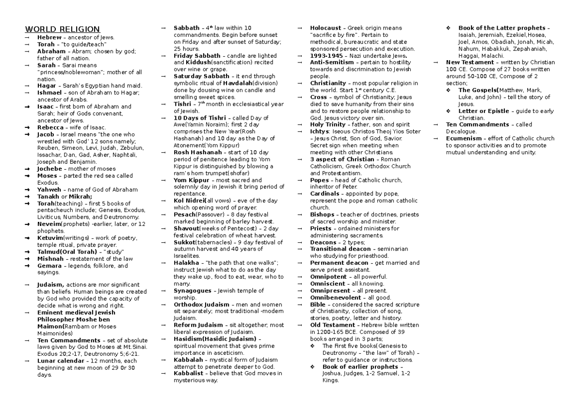 Midterm - for school purposes - WORLD RELIGION Hebrew – ancestor of ...