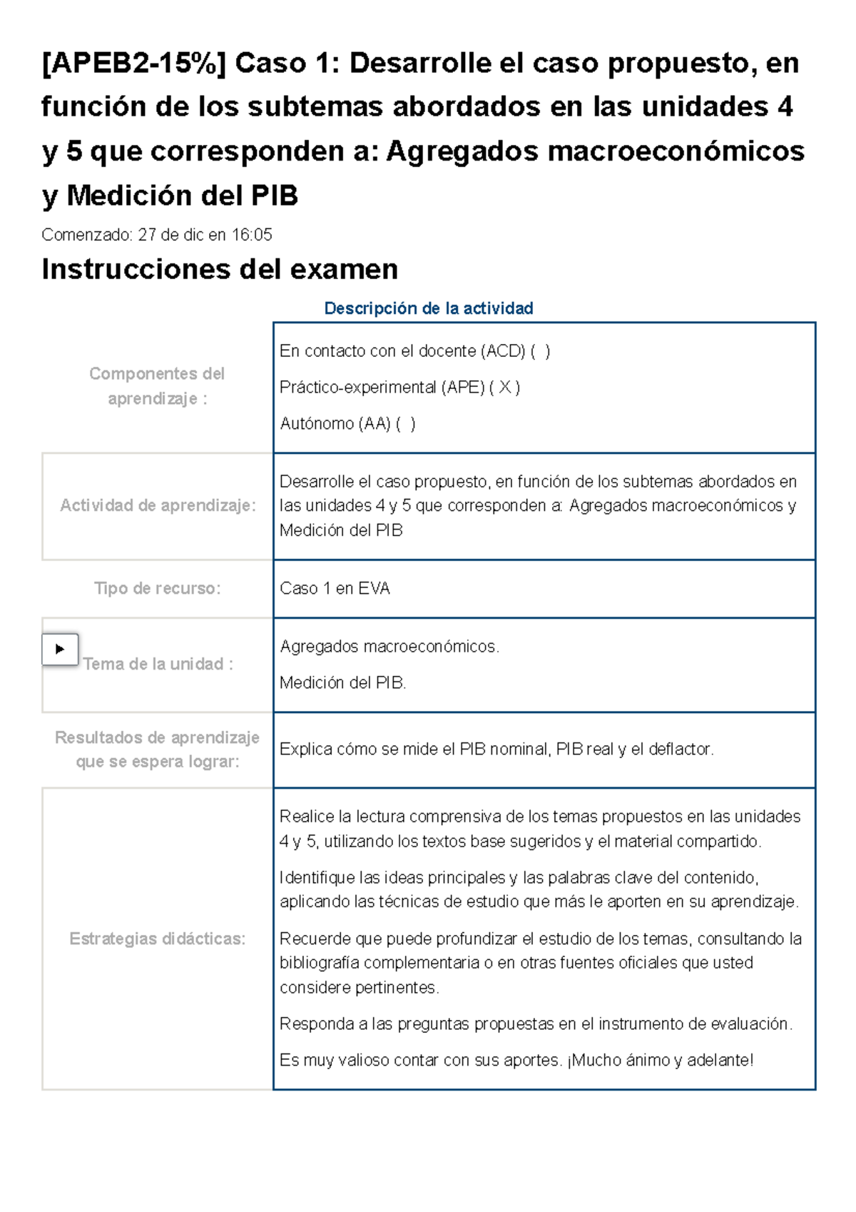 Examen [APEB 2-15%] Caso 1 Desarrolle el caso propuesto, en función de los subtemas abordados en ...