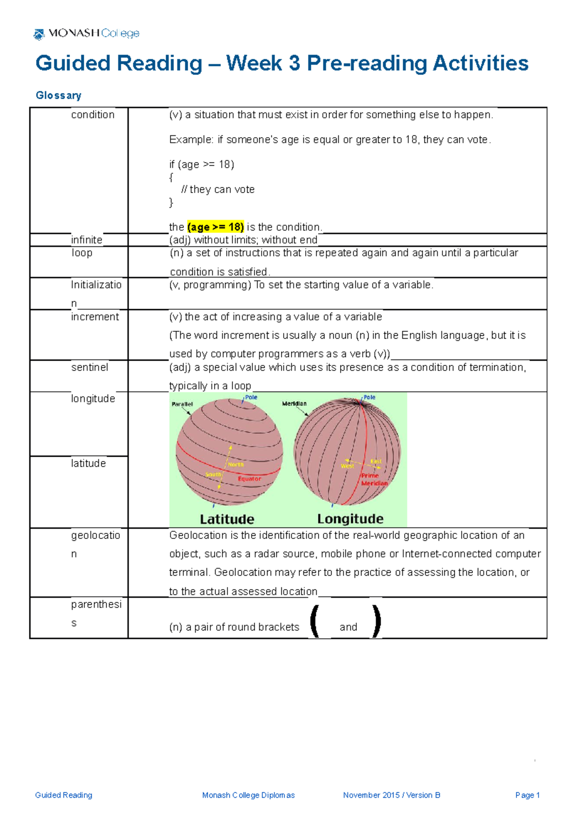 MCD4290 Week3 Guided Pre Reading V01 - Guided Reading – Week 3 Pre-reading Activities Glossary ...