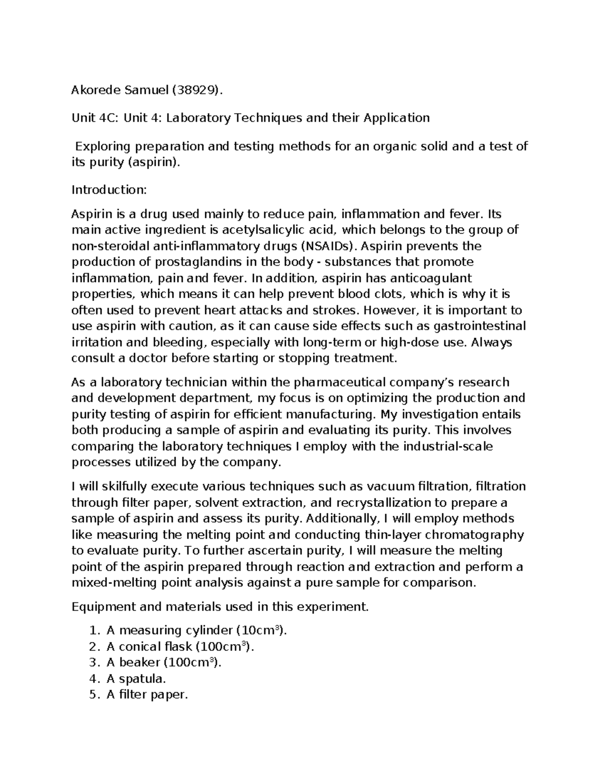 Unit 4C - Unit 4C - Akorede Samuel (38929). Unit 4C: Unit 4: Laboratory ...