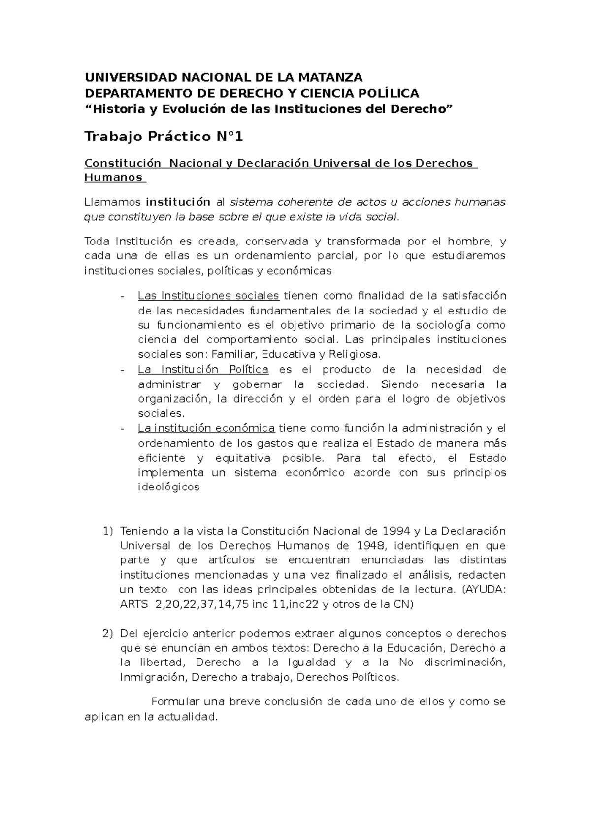 Trabajo Práctico N1 - UNIVERSIDAD NACIONAL DE LA MATANZA DEPARTAMENTO ...