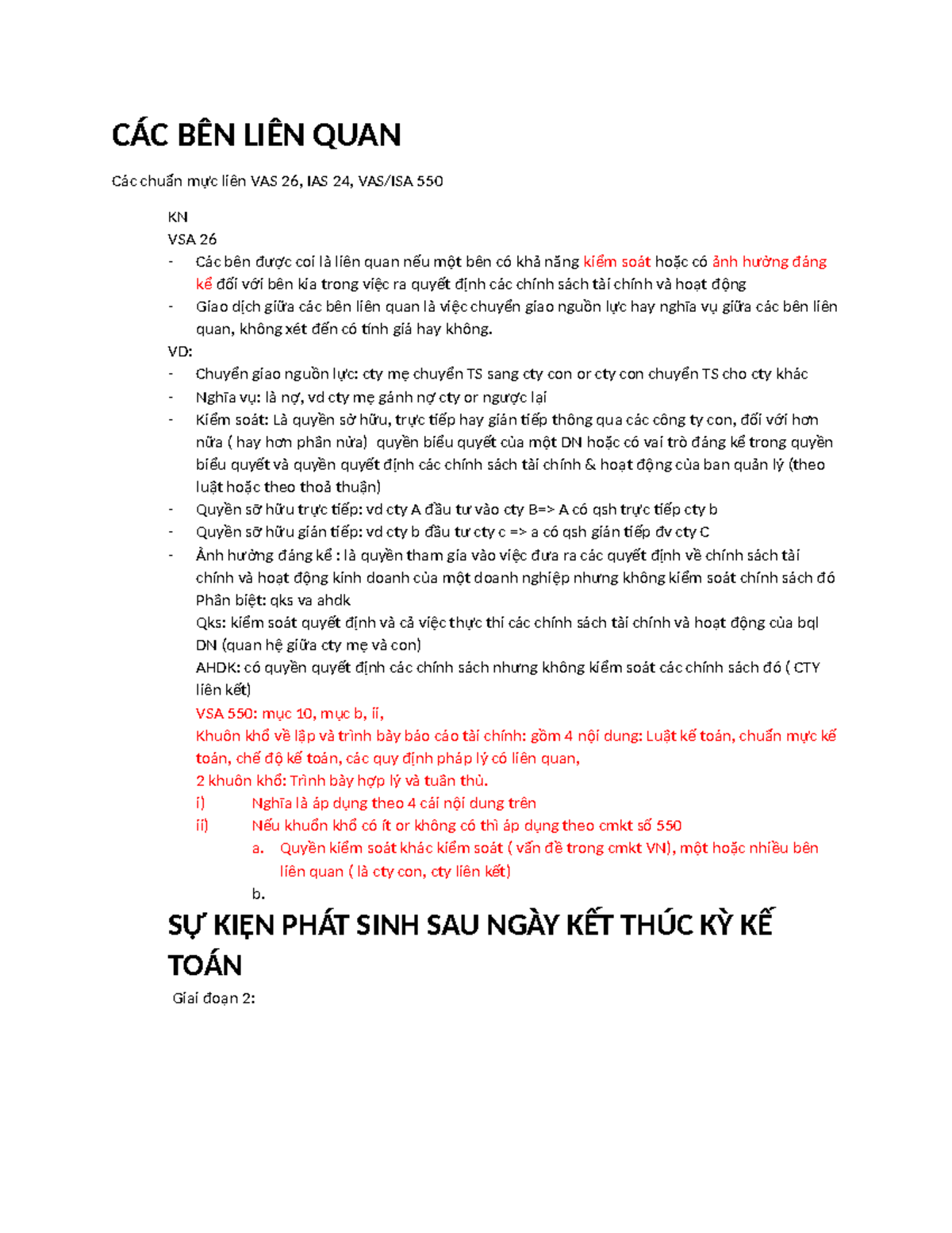 Note cmkt - CÁC BÊN LIÊN QUAN Các chuẩn mực liên VAS 26, IAS 24, VAS ...