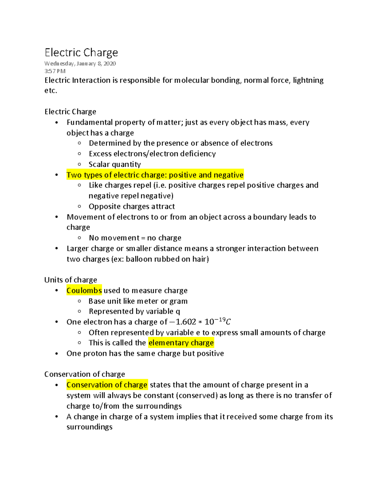 PHY 184 Single Point Charges - Electric Charge Wednesday, January 8 ...