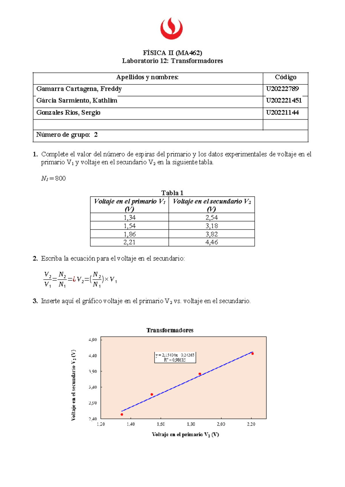 Reporte de laboratorio 12 de Física II Presencial - FÍSICA II (MA462 ... Reporte de laboratorio 12 de Física II Presencial - FÍSICA II (MA462 ...