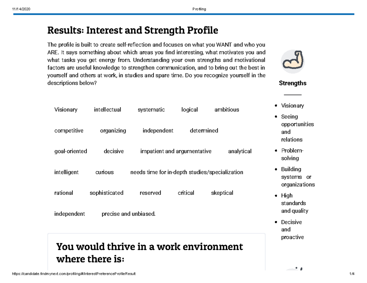 Profiling - profilling type - Results: Interest and Strength Profile ...