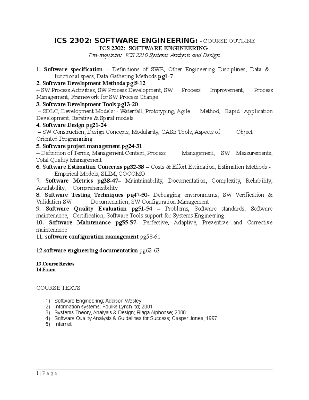 ICS 2302 Software engineering Notes+outline - ICS 2302: SOFTWARE ...