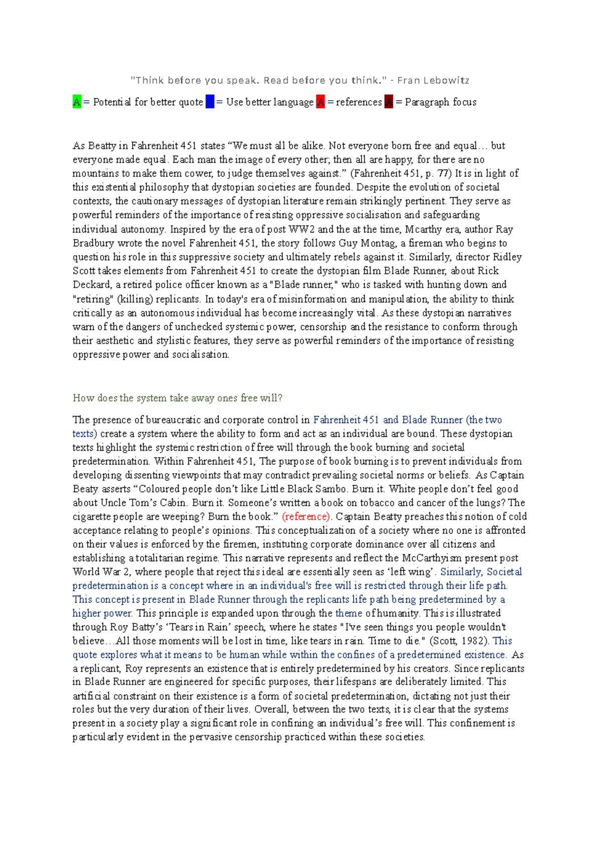 Green Isaac IA1 Draft - Dystopian Fiction - Blade Runner vs Fahrenheit ...