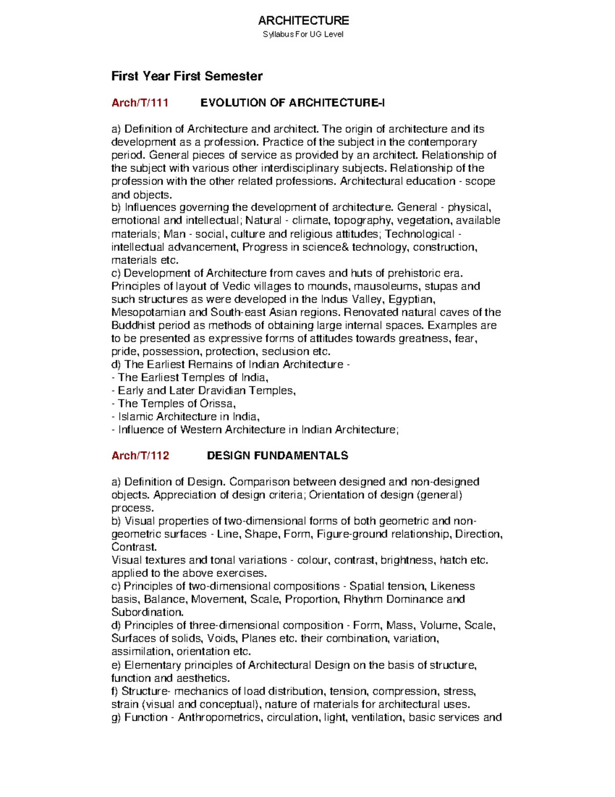 Archi lecture - First Year First Semester Arch/T/111 EVOLUTION OF ...
