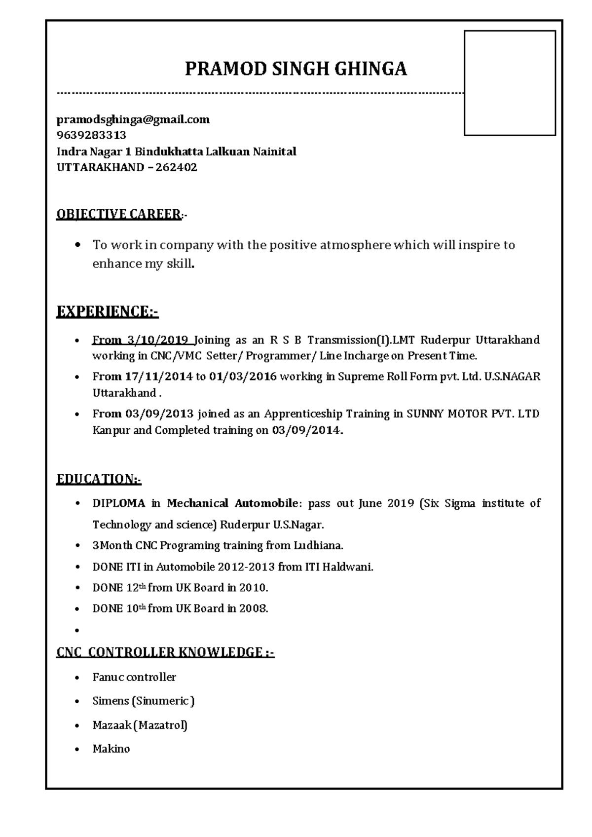 Naukri Pramod Singh Ghinga[ 4y 6m] - PRAMOD SINGH GHINGA ...