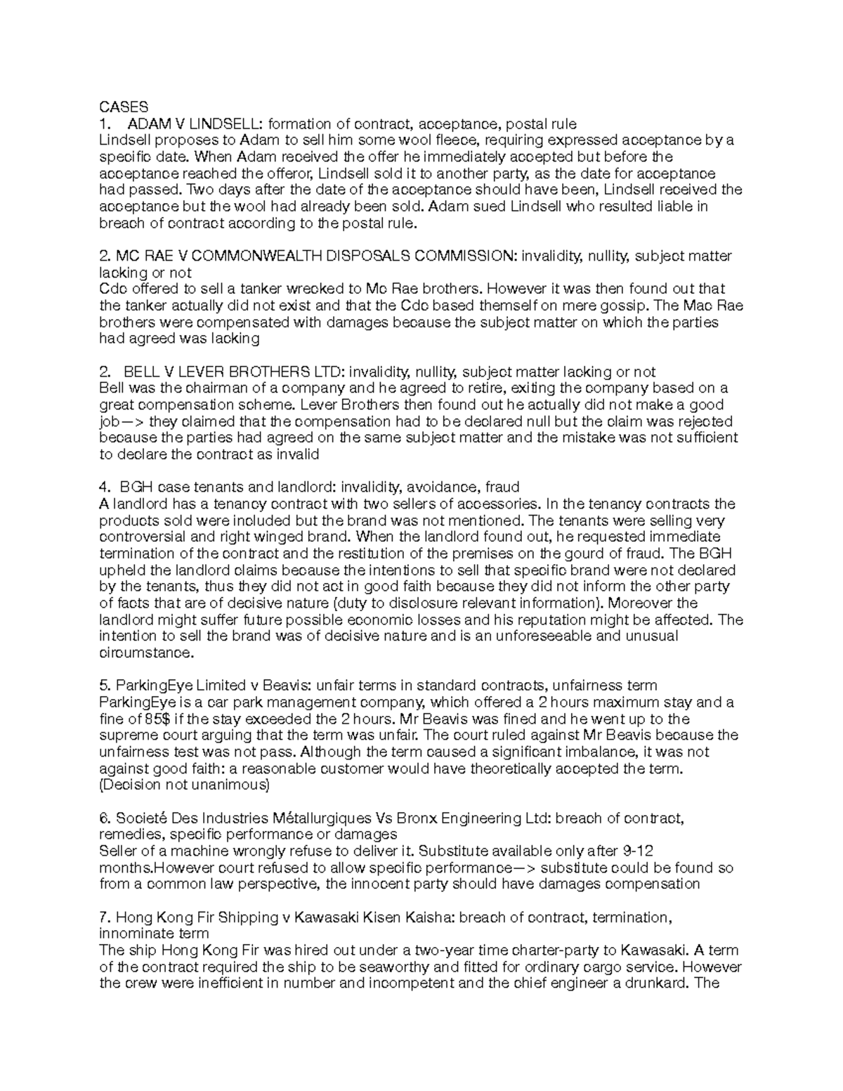 Case study (indtorduction to the legal system 2) - CASES ADAM V ...