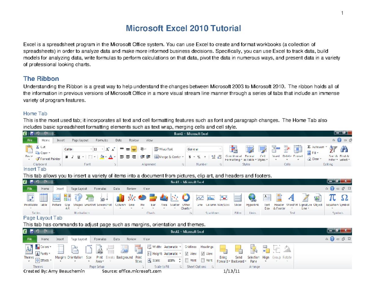 Excel 2010 tutorial 1 - xtdh - Microsoft Excel 2010 Tutorial Excel is a spreadsheet program in ...