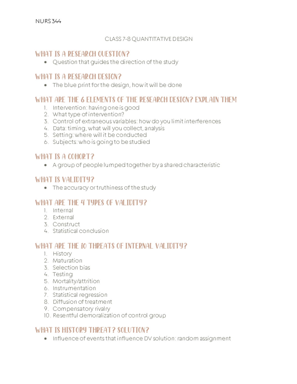 Class 7&8 Nursing Research Study Guide - CLASS 7-8 QUANTITATIVE DESIGN ...