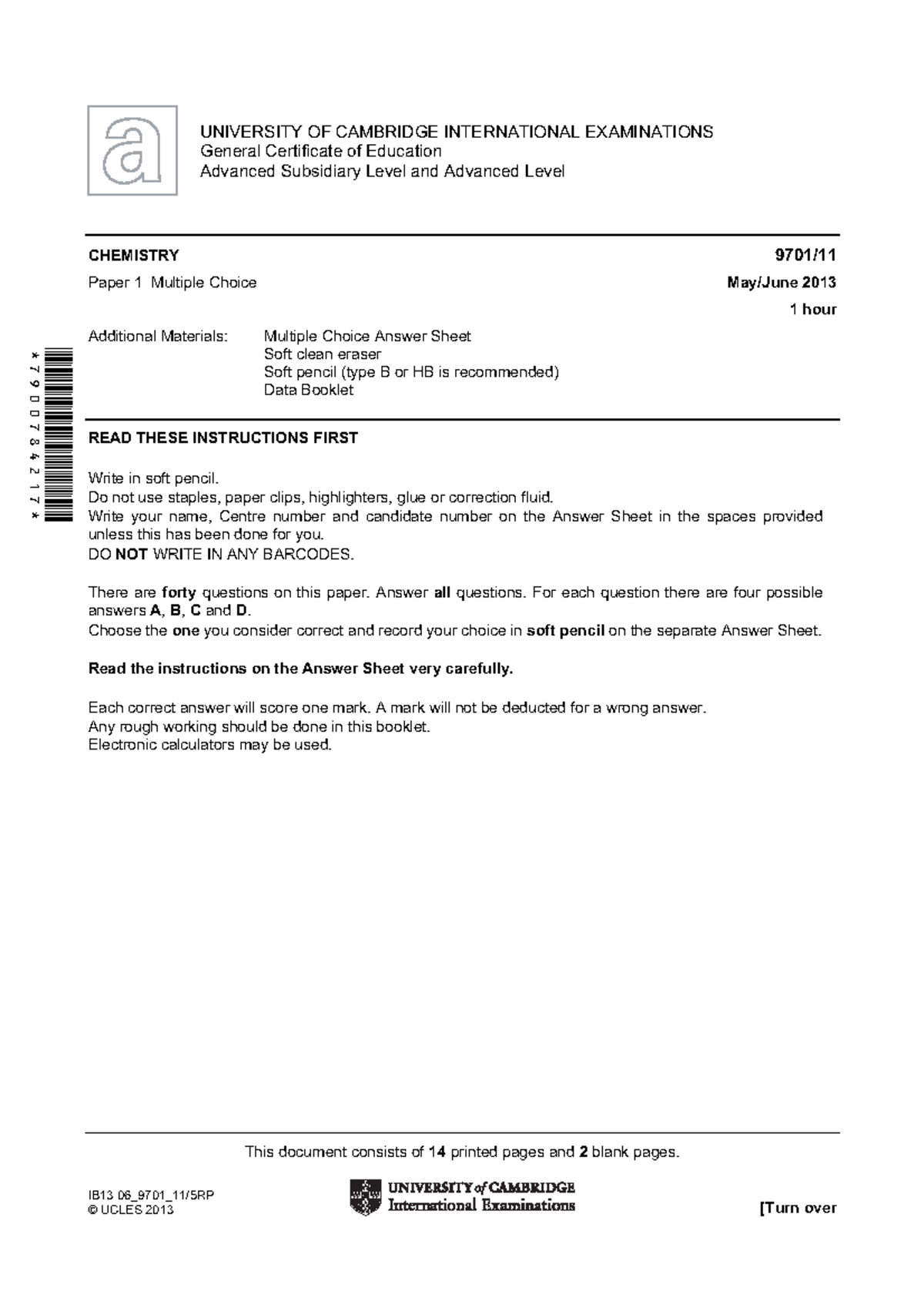 9701 s13 qp 11 - practice exam - This document consists of 14 printed ...