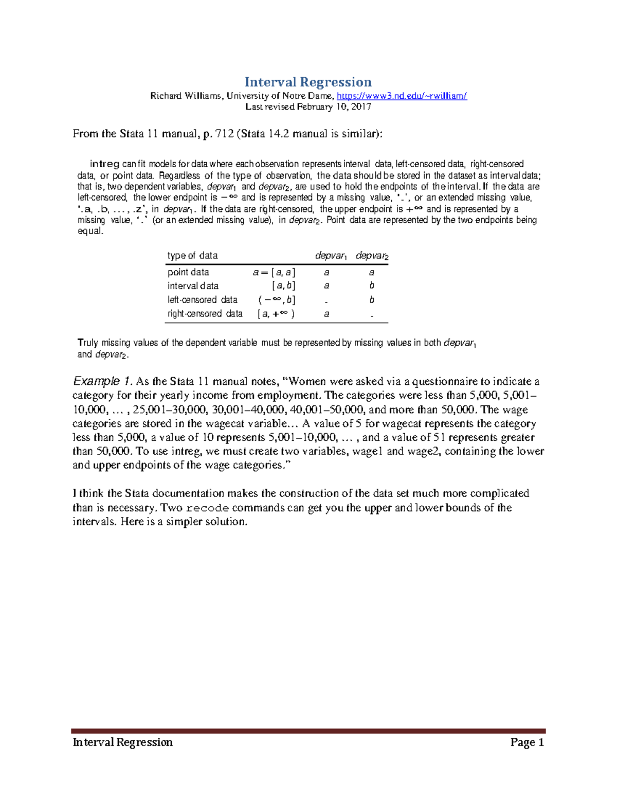 Interval Regression - Lecture notes 17 - Interval Regression Richard ...