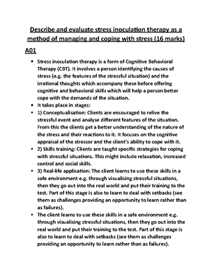 Physiology of stress essay plan (16 marker) - Discuss the physiology of ...