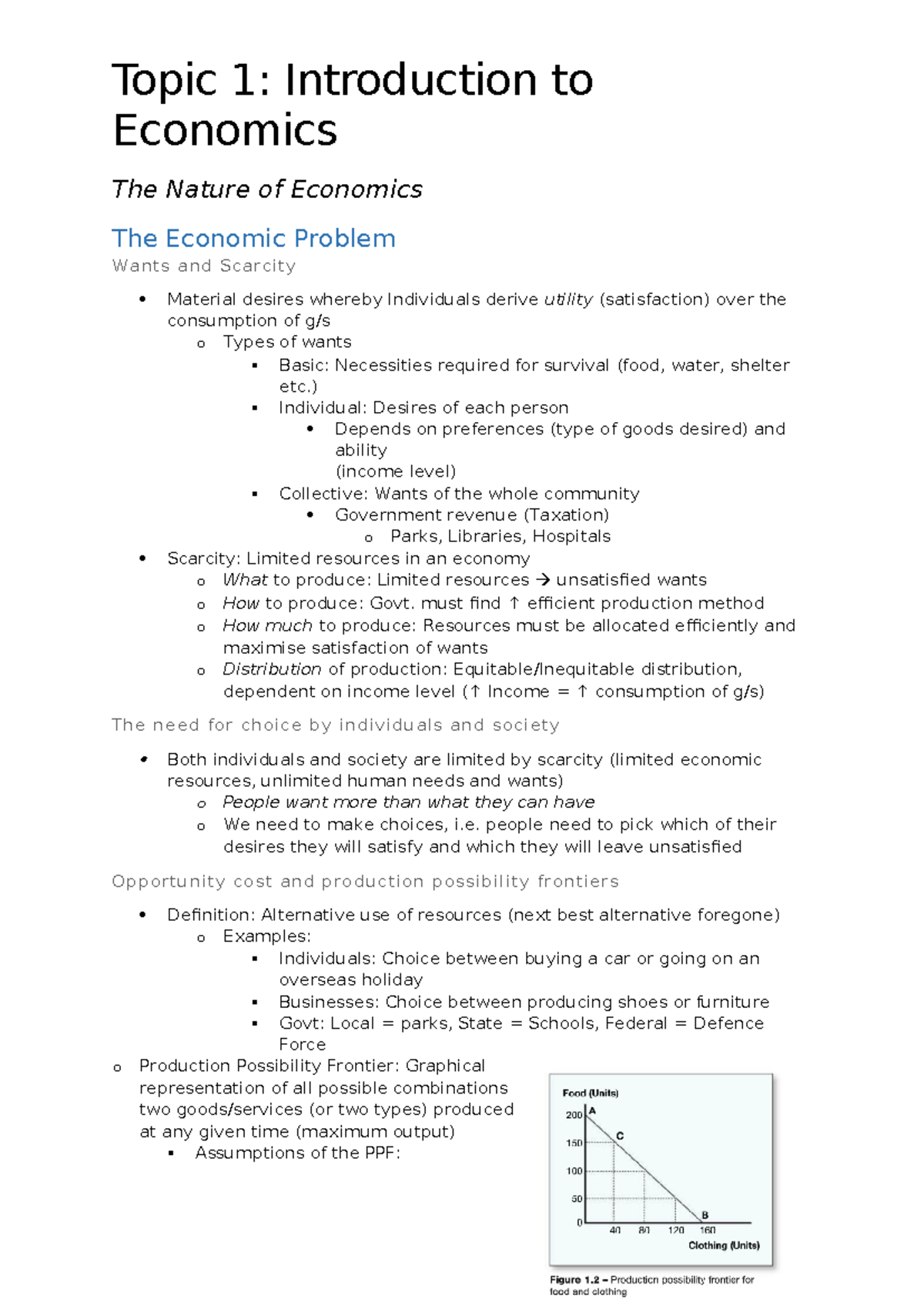 Topic 1 Introduction to Economics Notes - Economics The Nature of ...