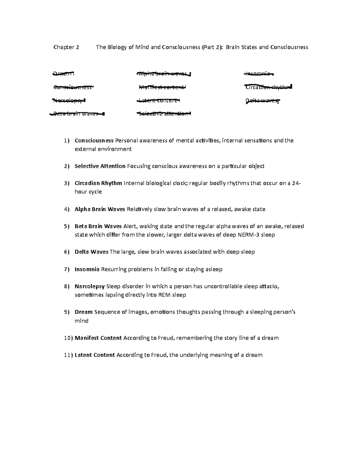 Sleep fill in the blank - work - Chapter 2 The Biology of Mind and ...