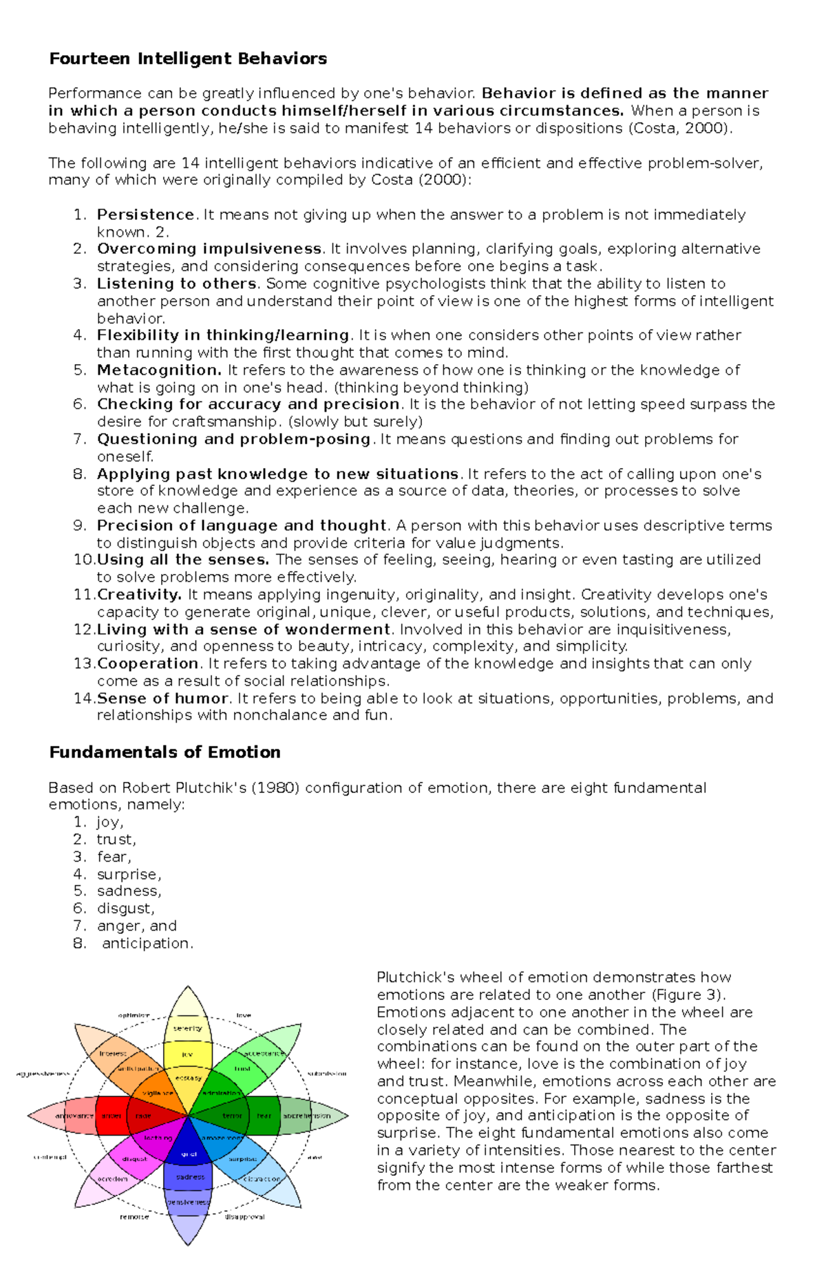 Midterm- Reviewer - Fourteen Intelligent Behaviors Performance can be ...
