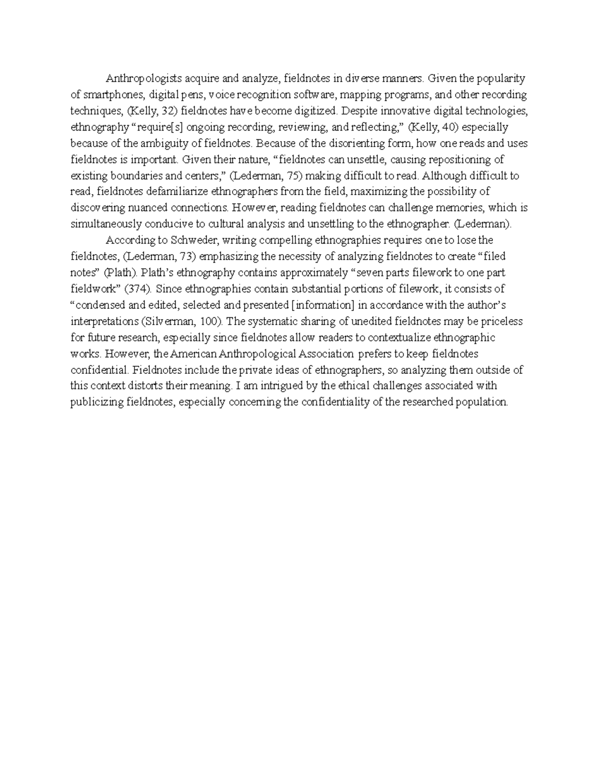 Memo 10 7 - Short Writing Assignment - Anthropologists acquire and ...