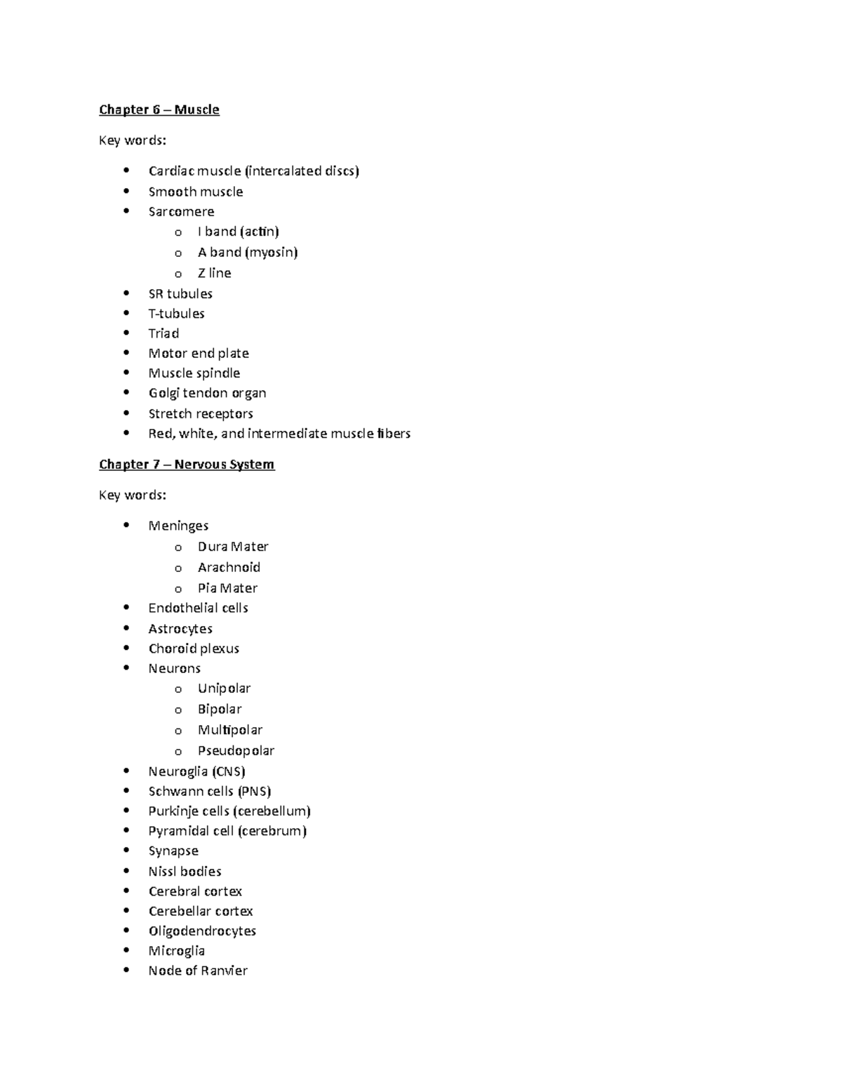Histology Exam 2 Review - Chapter 6 – Muscle Key words: Cardiac muscle ...