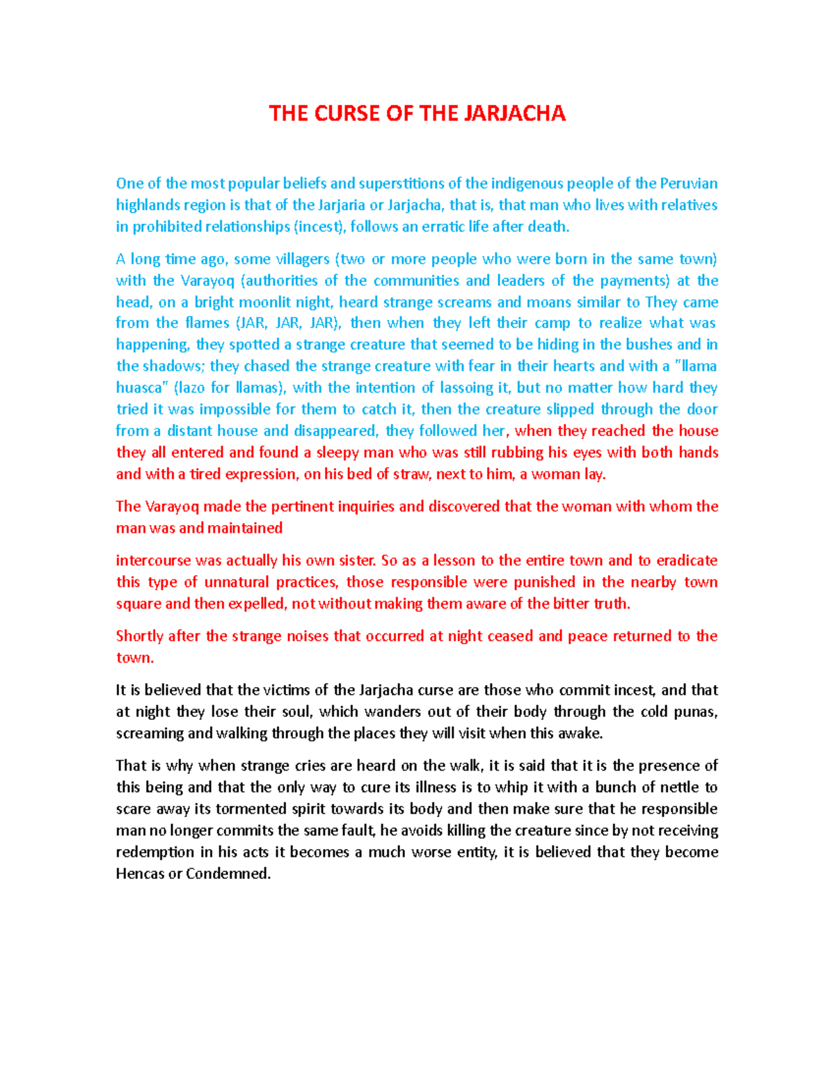 Leyenda ingles - ….. - THE CURSE OF THE JARJACHA One of the most ...