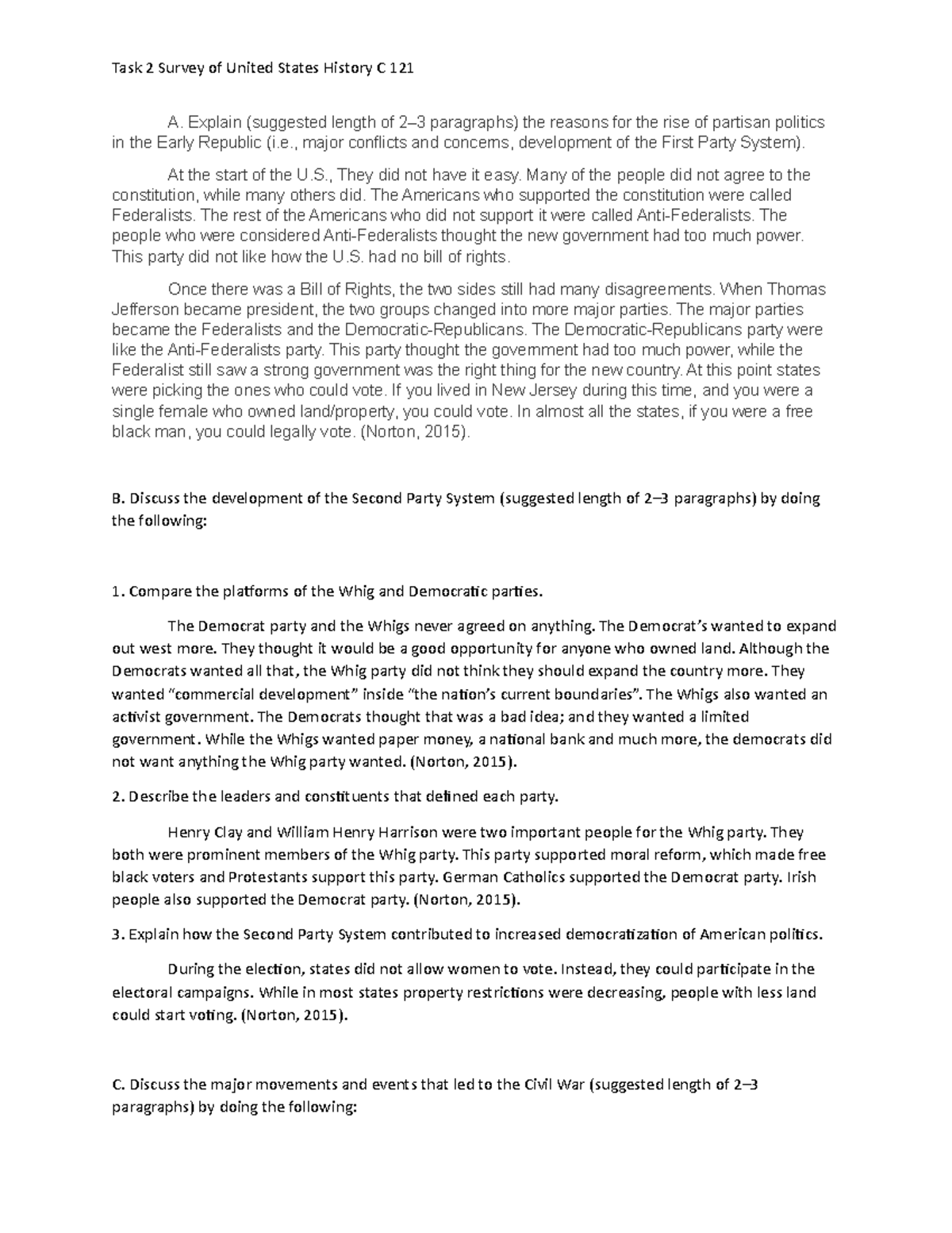 Task2 US History C121 - Task 2 Survey of United States History C 121 A ...