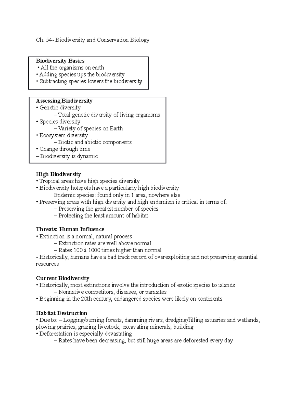 Ch. 54- Biodiversity and Conservation Biology - Ch. 54- Biodiversity ...
