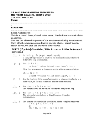 Exam1 CS1412 9 30 22 - Solution - CS 1412 PROGRAMMING PRINCIPLES MID TERM EXAM #1, FALL 2022 ...