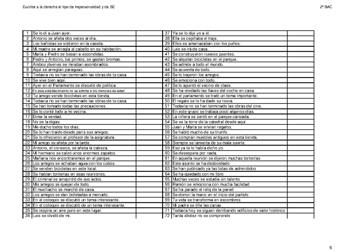 Valores del se ejercicios - Escribe a la derecha el tipo de ...