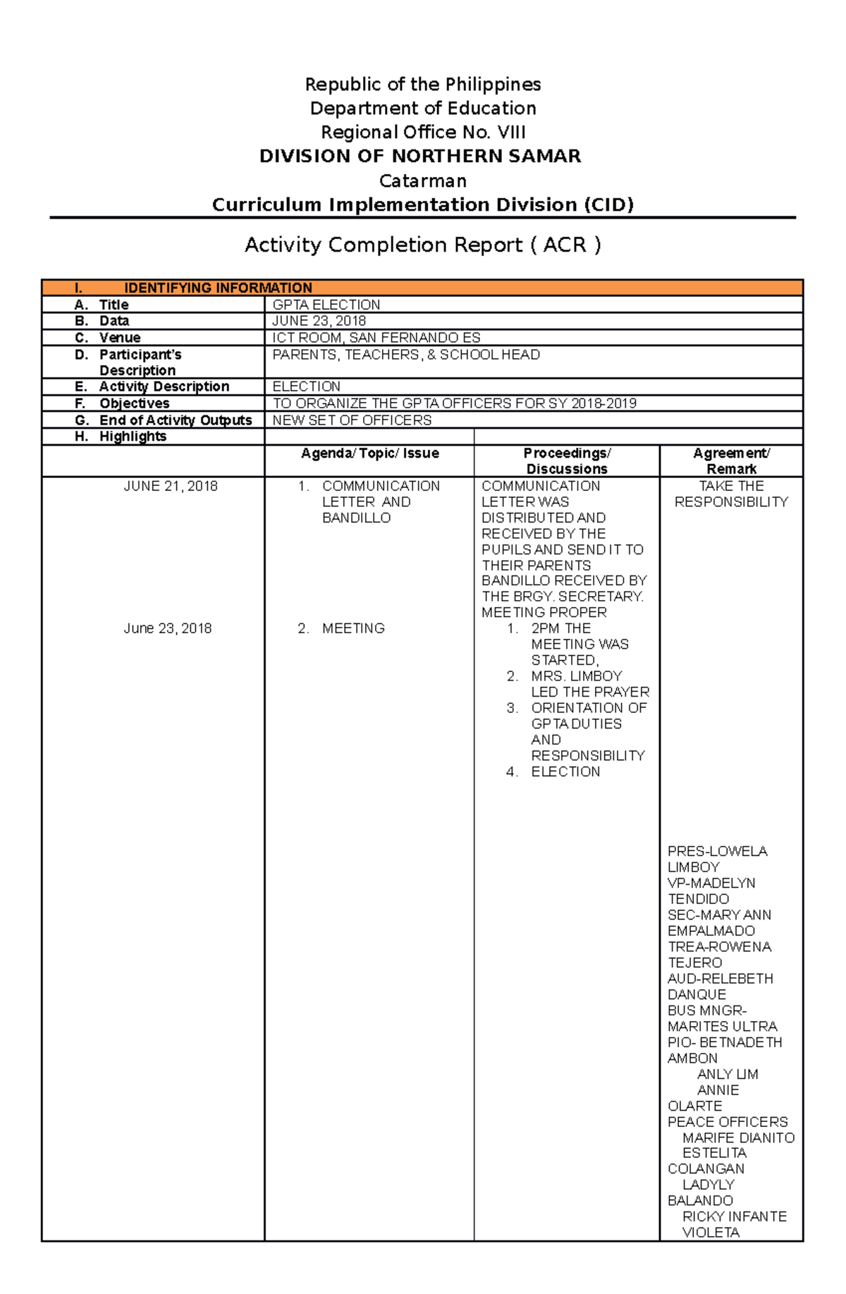 ACR template- Isthrpta elec - Republic of the Philippines Department of ...