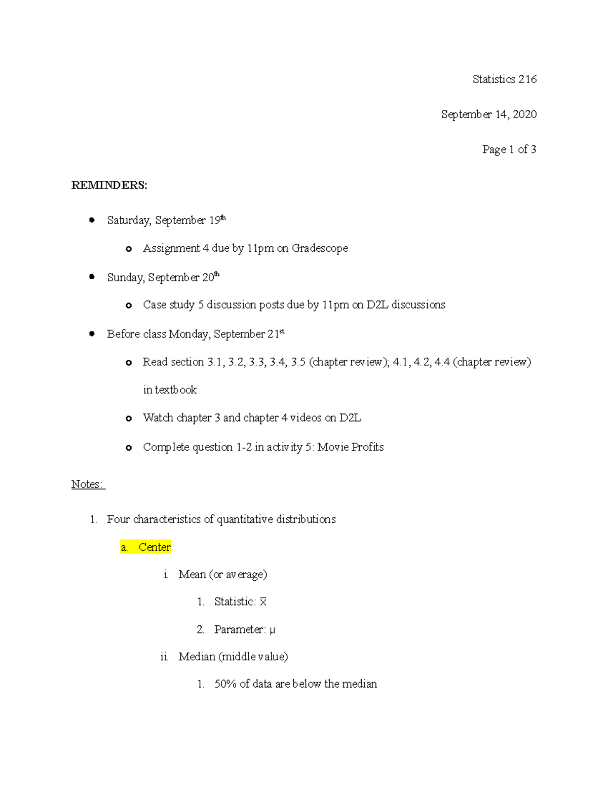 Fall2020-STAT 216Q-Lecture 6 - Statistics 216 September 14, 2020 Page 1 ...