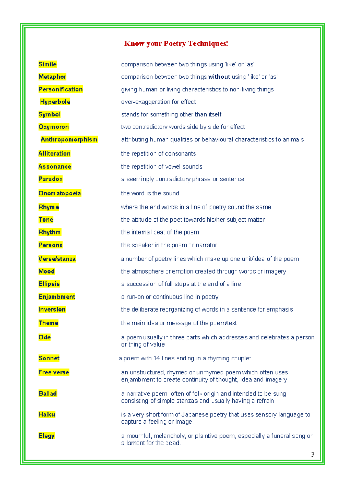 Poetic Techniques - N/A - 3 Know your Poetry Techniques! Simile ...