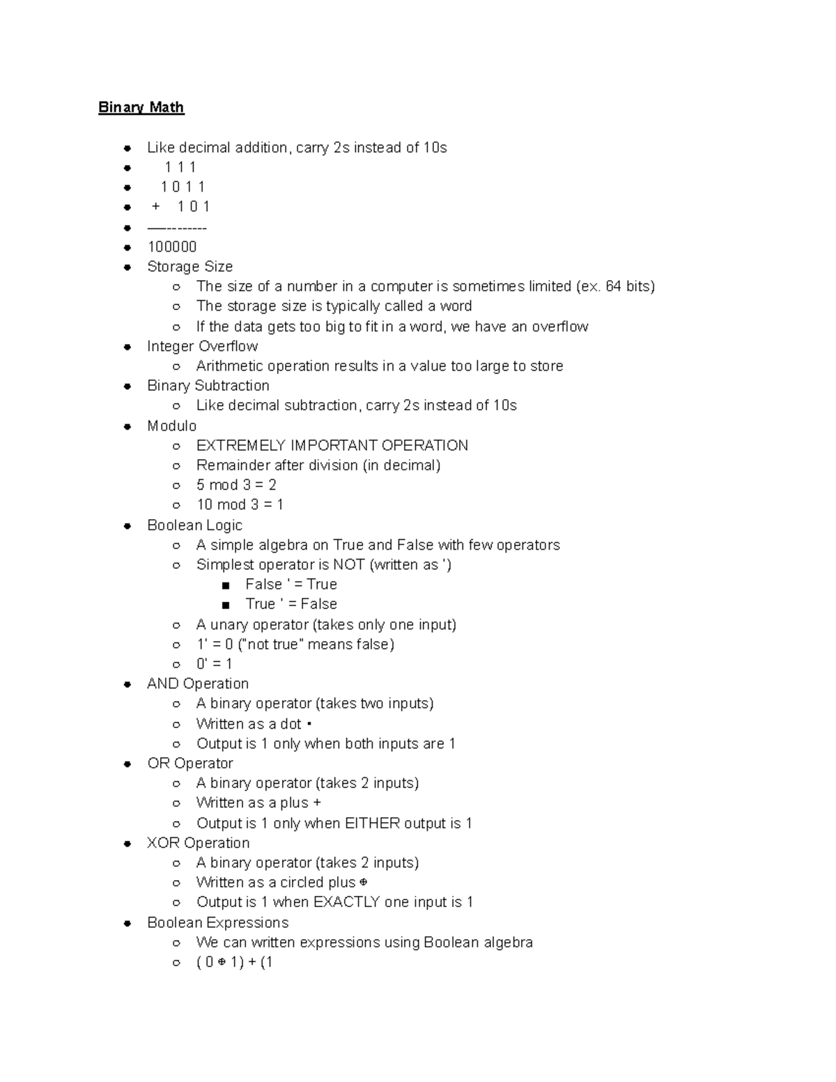 INFO102 Day 3 - Ryan Cunningham - Binary Math Like decimal addition ...