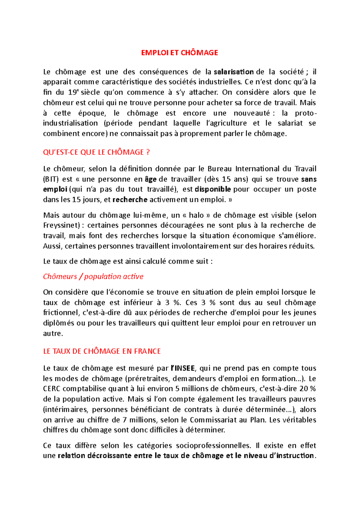 Emploi ET Chômage - EMPLOI ET CHÔMAGE Le chômage est une des ...