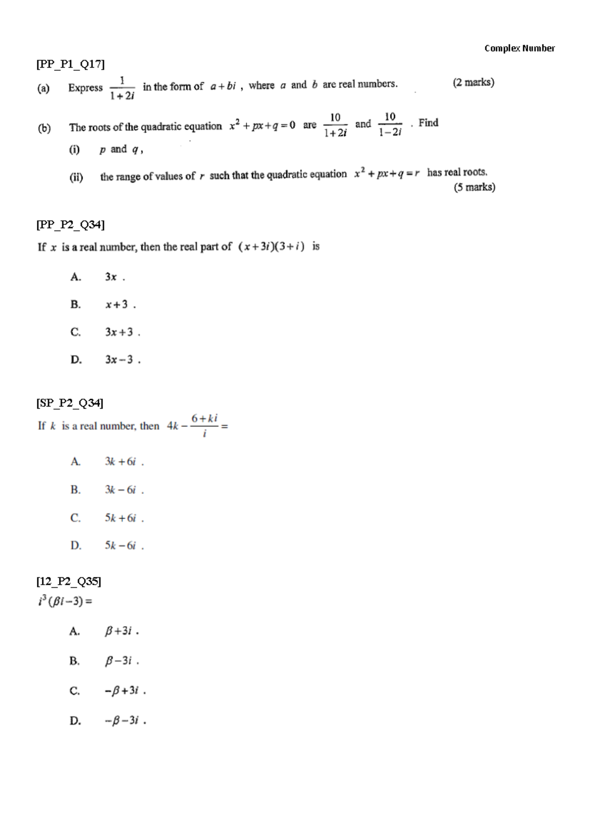 HKDSE Complex Number Past Paper Questions Sorted By Topic Math Dse