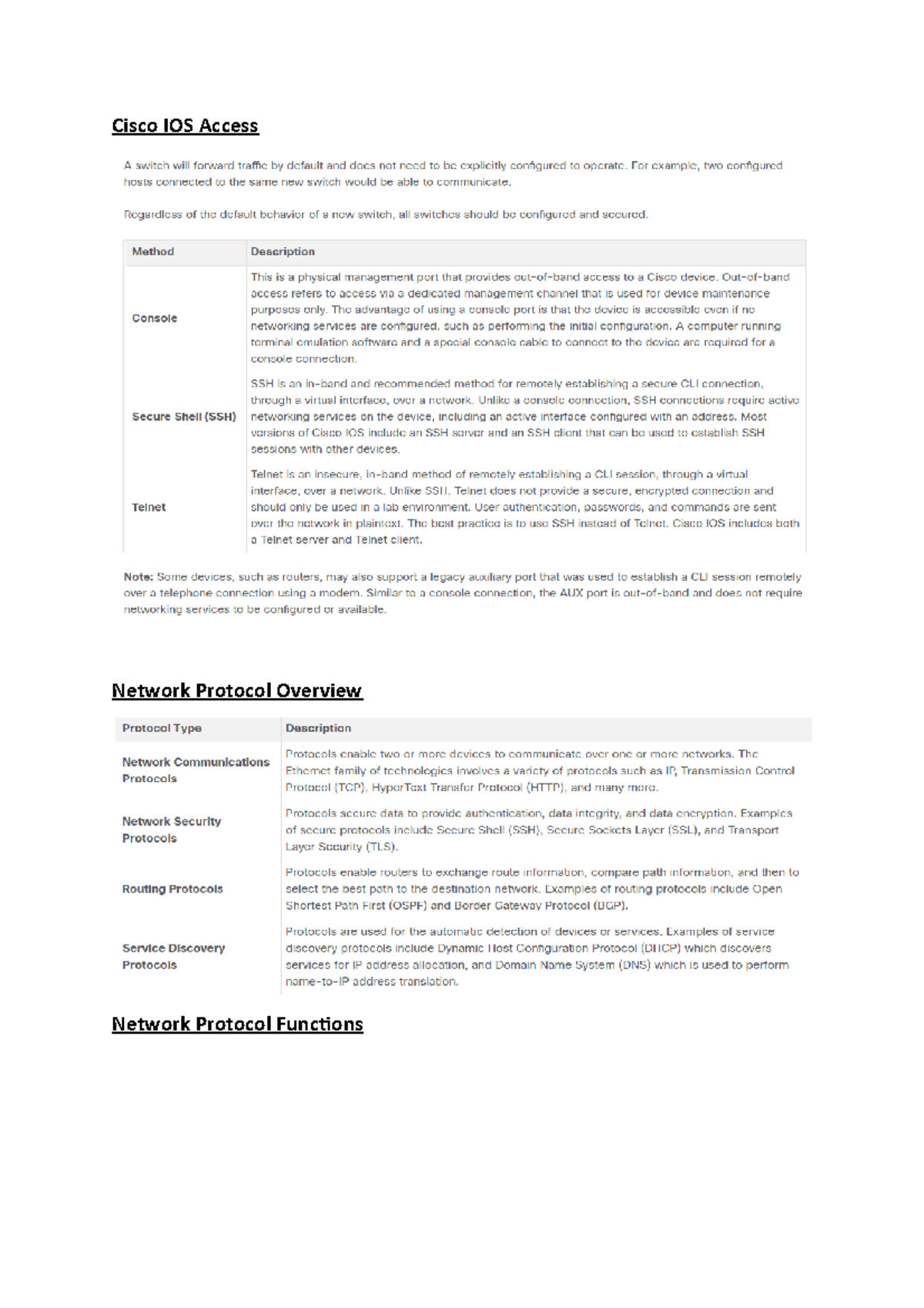 Networking Notes - for reference - Cisco IOS Access Network Protocol ...