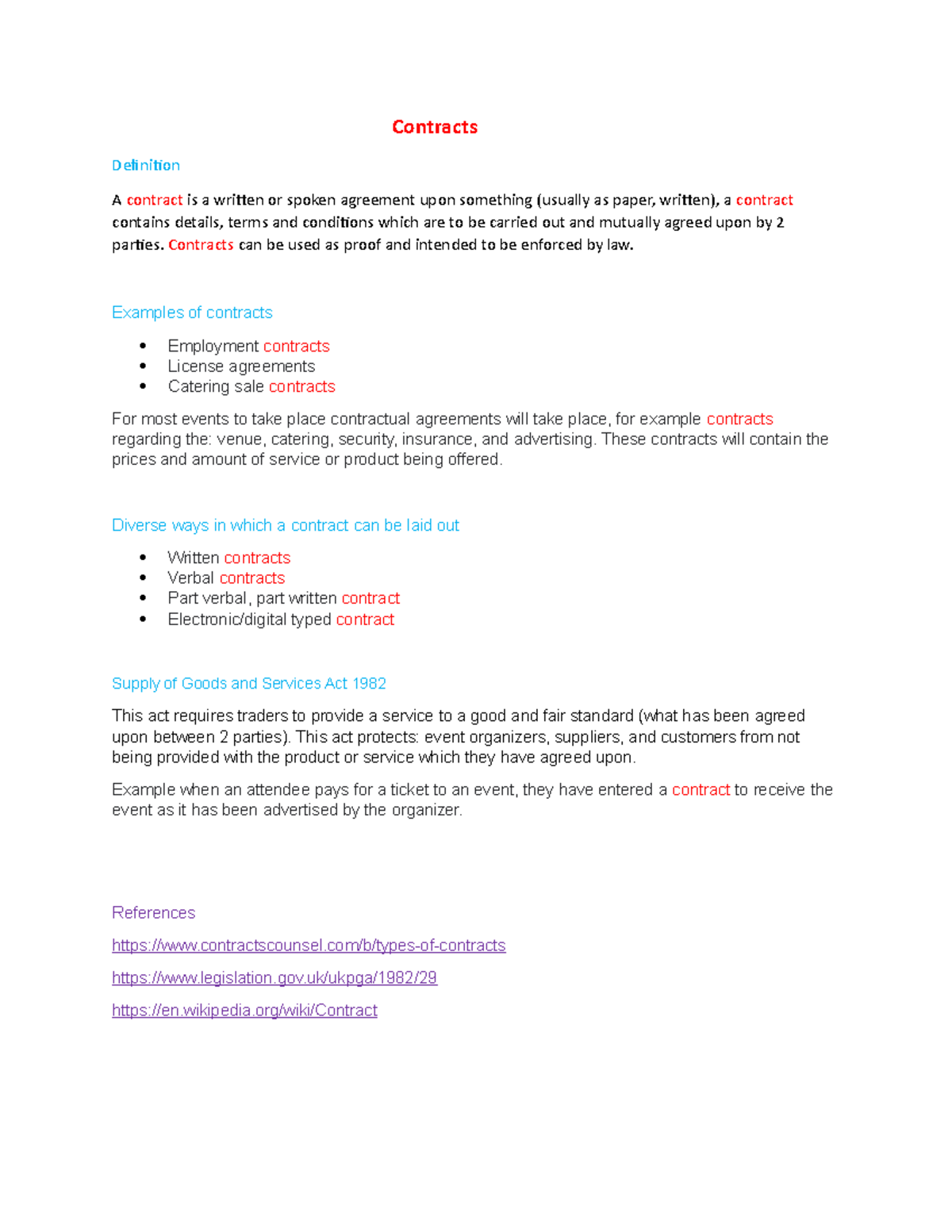 Contracts fact sheet - Contracts Definition A contract is a written or ...