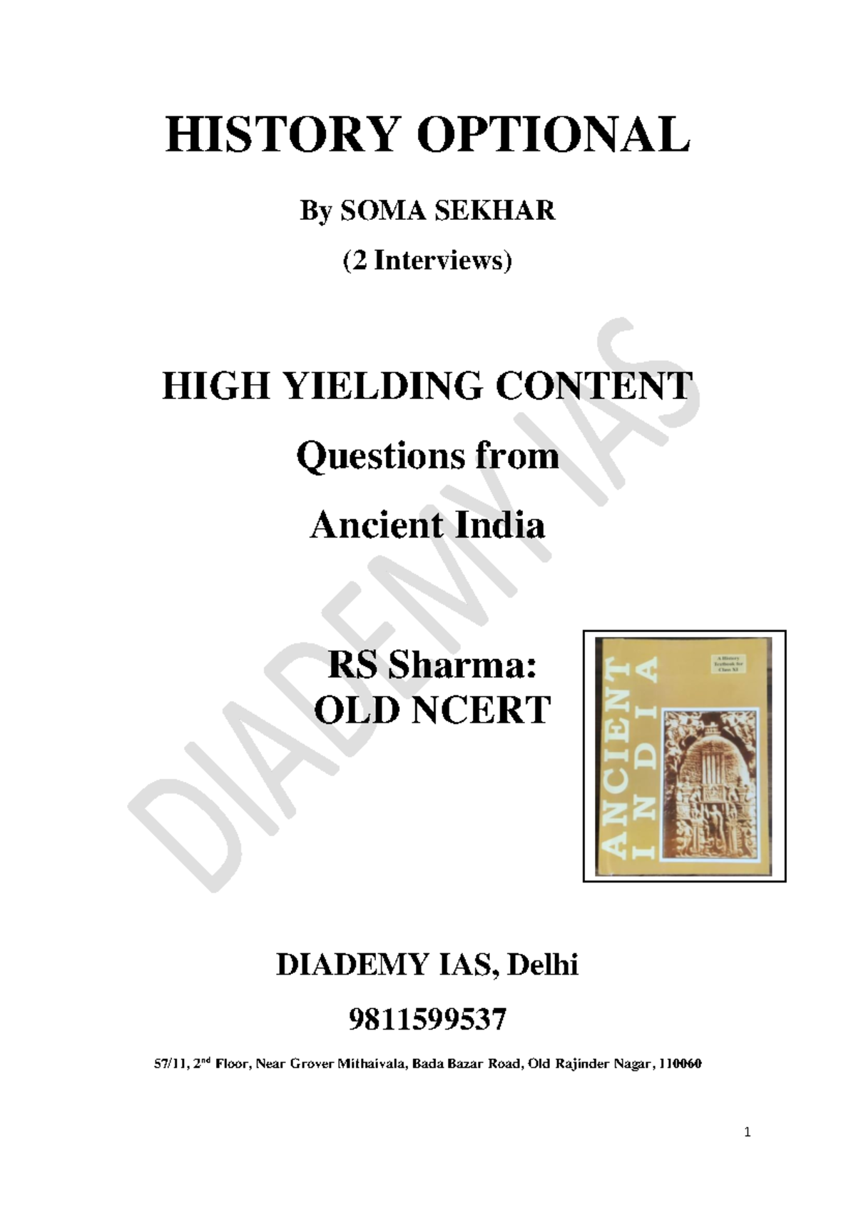RS Sharma OLD Ncert Questions - HISTORY OPTIONAL By SOMA SEKHAR (2 ...